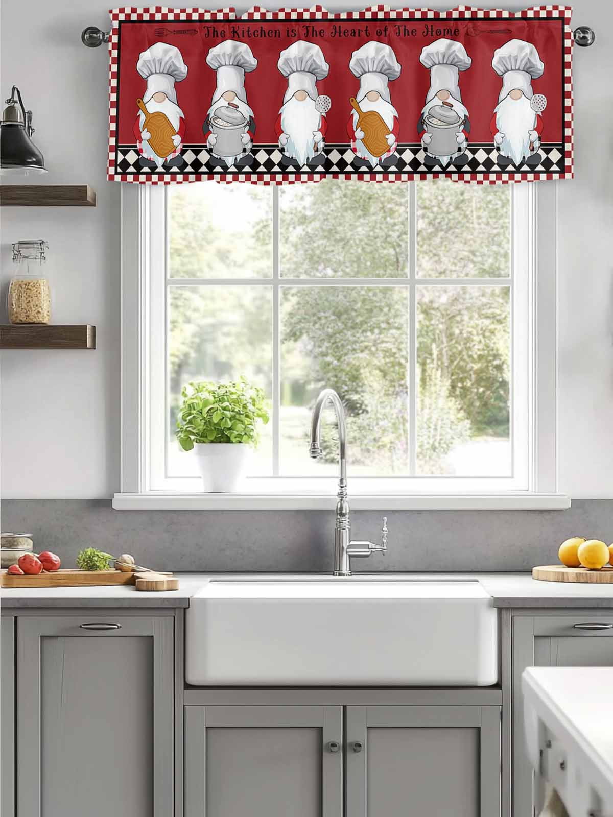 Curtain Valances for Kitchen,Kitchen Gnome Cute Chef Gourmet Pot Window ...