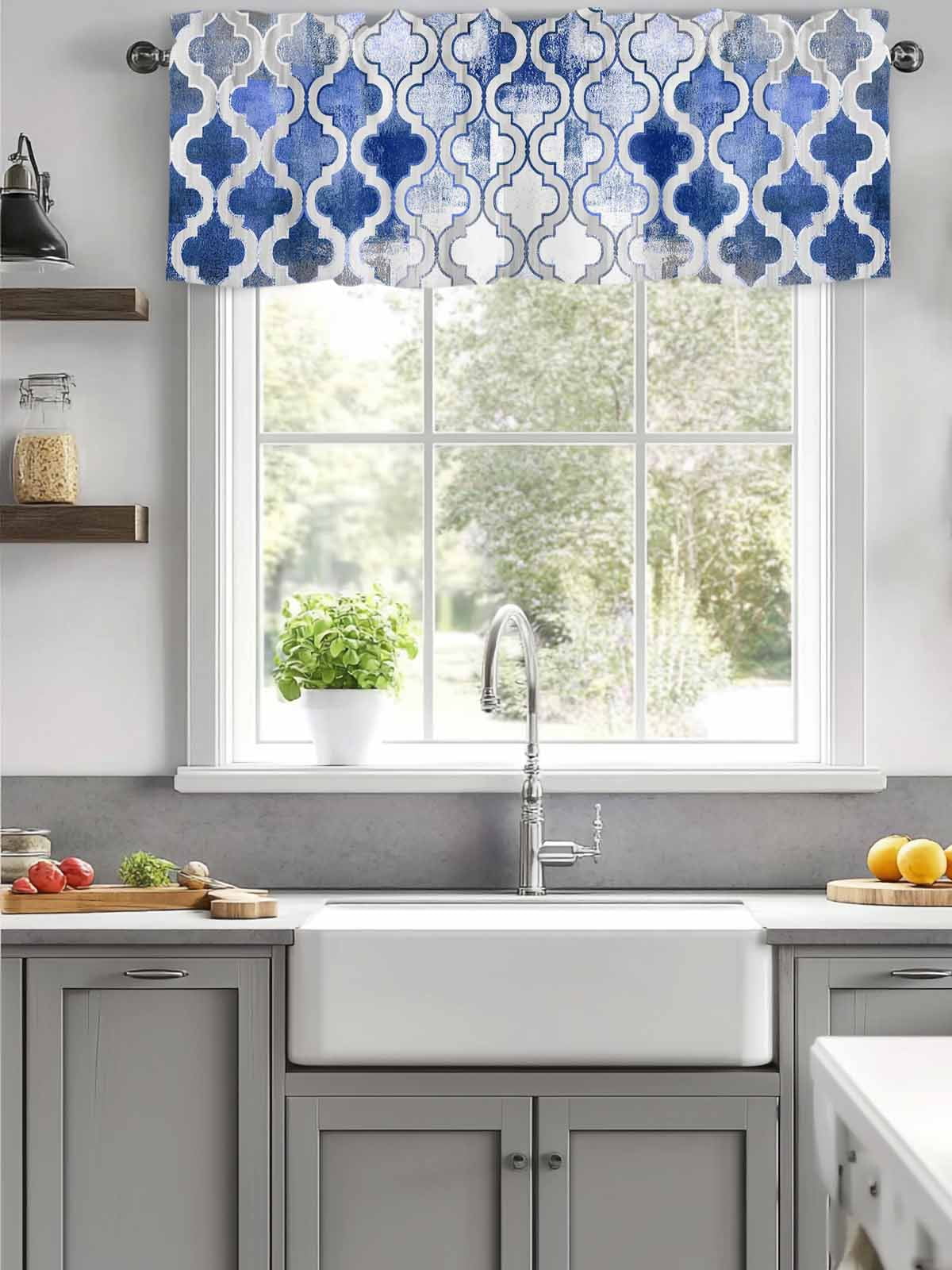 Curtain Valances for Kitchen,Moroccan Buffalo Plaid Window Valance 1 ...