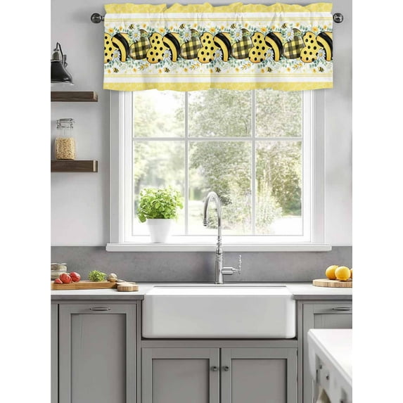 Curtain Valances for Kitchen,Pastoral Bee Daisy Flower Window Valance 1 ...