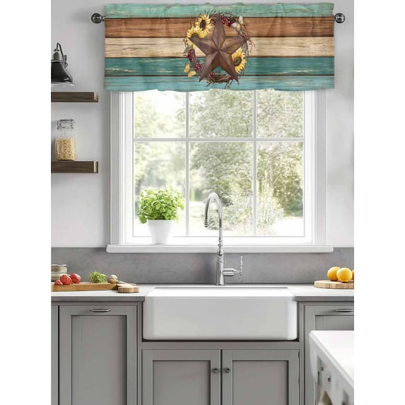 Curtain Valances for Kitchen,Retro Country Star Sunflower Berry Window ...