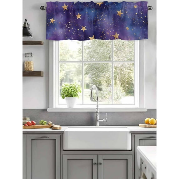 Curtain Valances for Kitchen,Retro Dream Star on Purple Window Valance 1 Panel Short Curtains ...