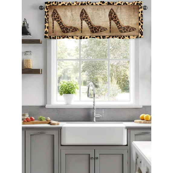 Curtain Valances for Kitchen,Retro Leopard Shoes Theme Window Valance 1 ...
