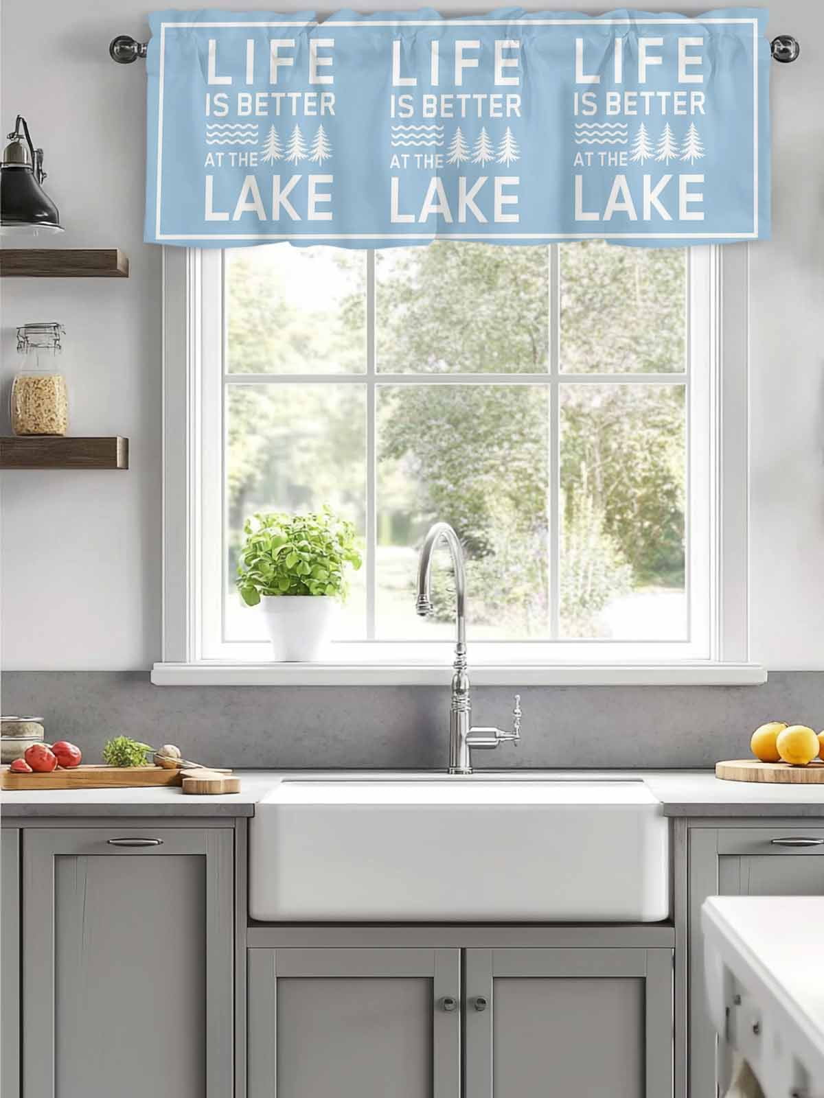 Curtain Valances for Kitchen,Summer Life Lake Quote Window Valance 1 ...