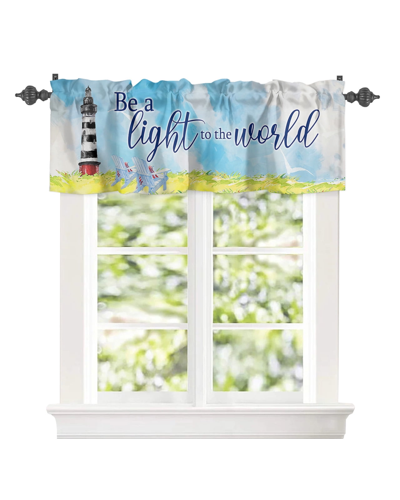 Curtain Valances for Kitchen Windows Black White Lighthouse Blue Sky ...