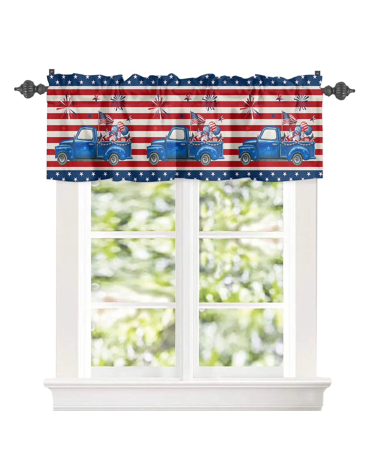 Curtain Valances for Kitchen Windows Independence Day Farm Blue Truck ...