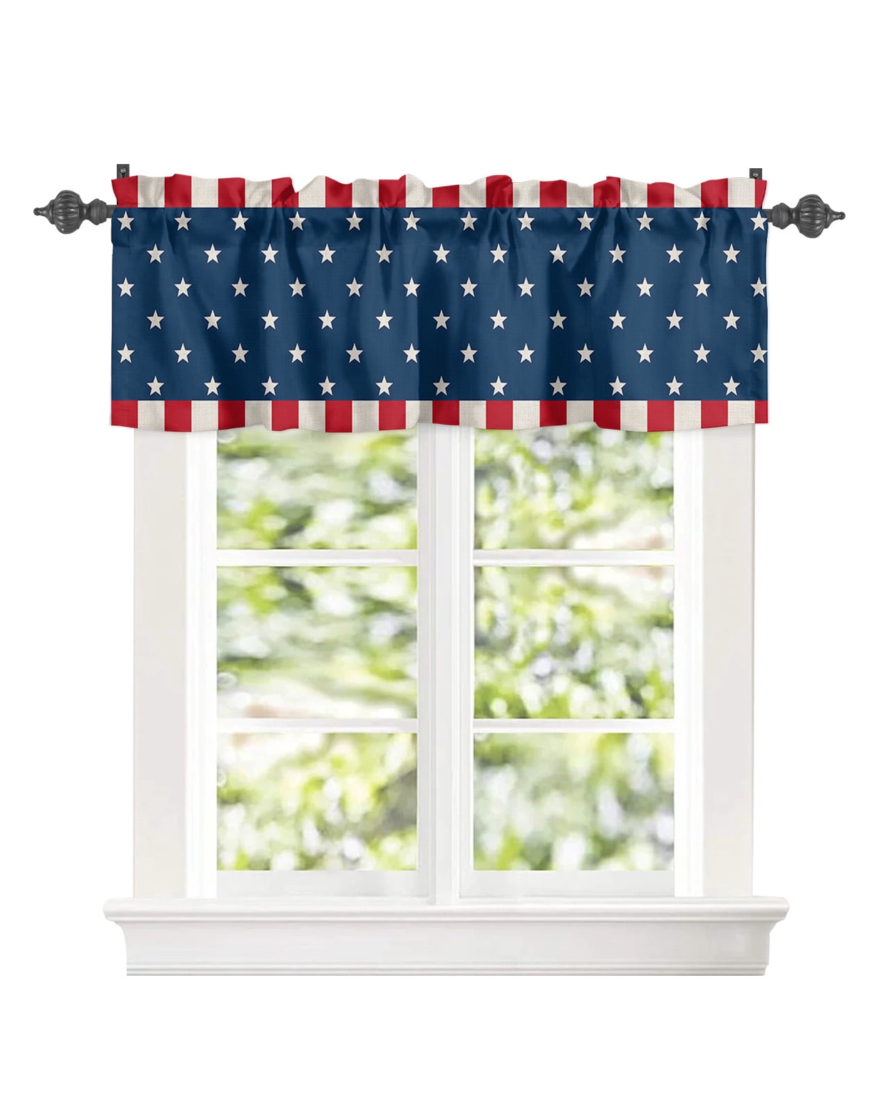 Curtain Valances for Kitchen Windows Independence Day USA Flag Stripe ...