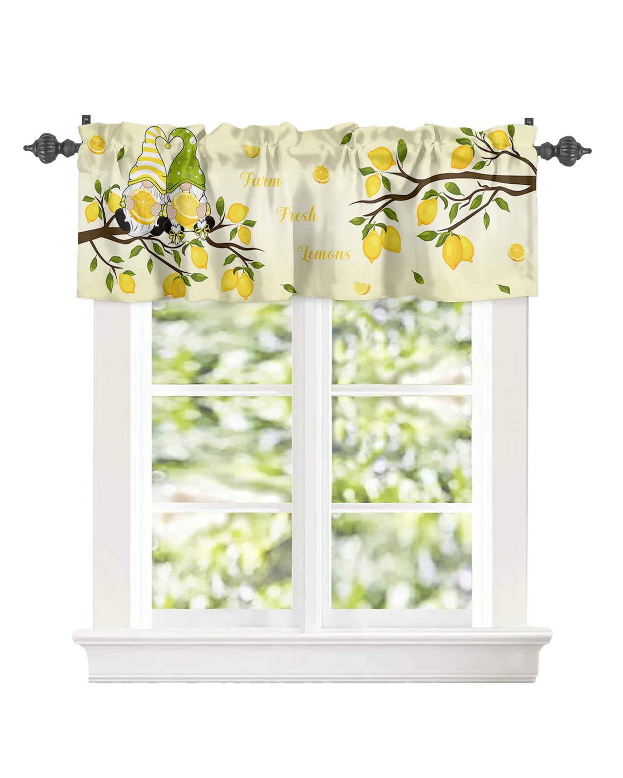 Curtain Valances for Kitchen Windows Lemon Gnome Branches Farm Fruit ...