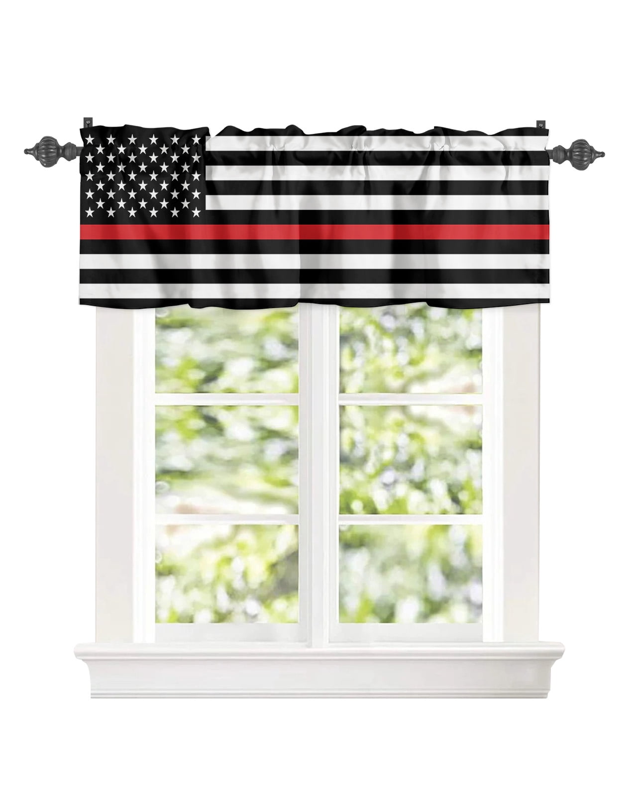Curtain Valances for Kitchen Windows Red Black White Star and Stripe ...