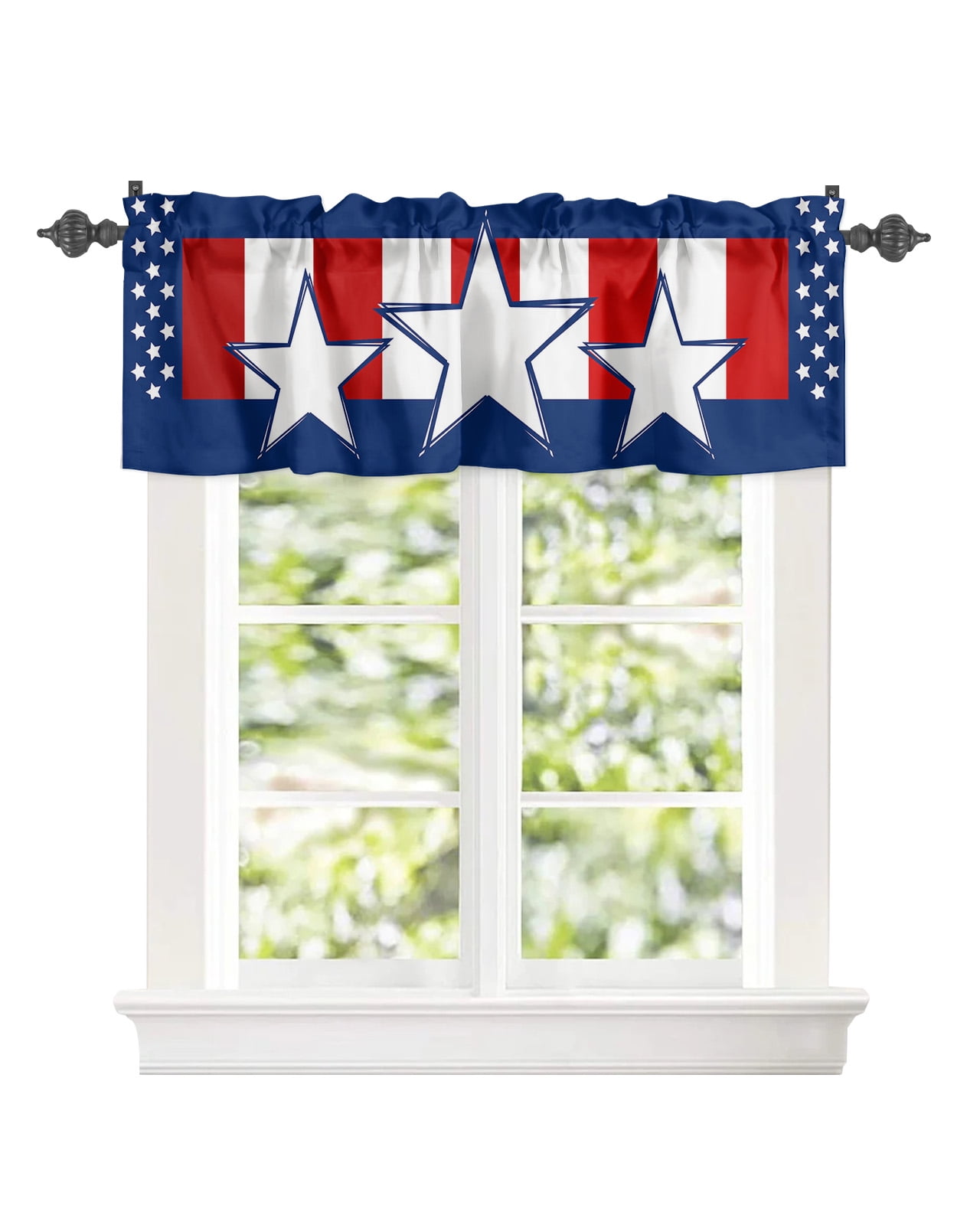 Curtain Valances for Kitchen Windows Red Navy White Star and Stripe ...