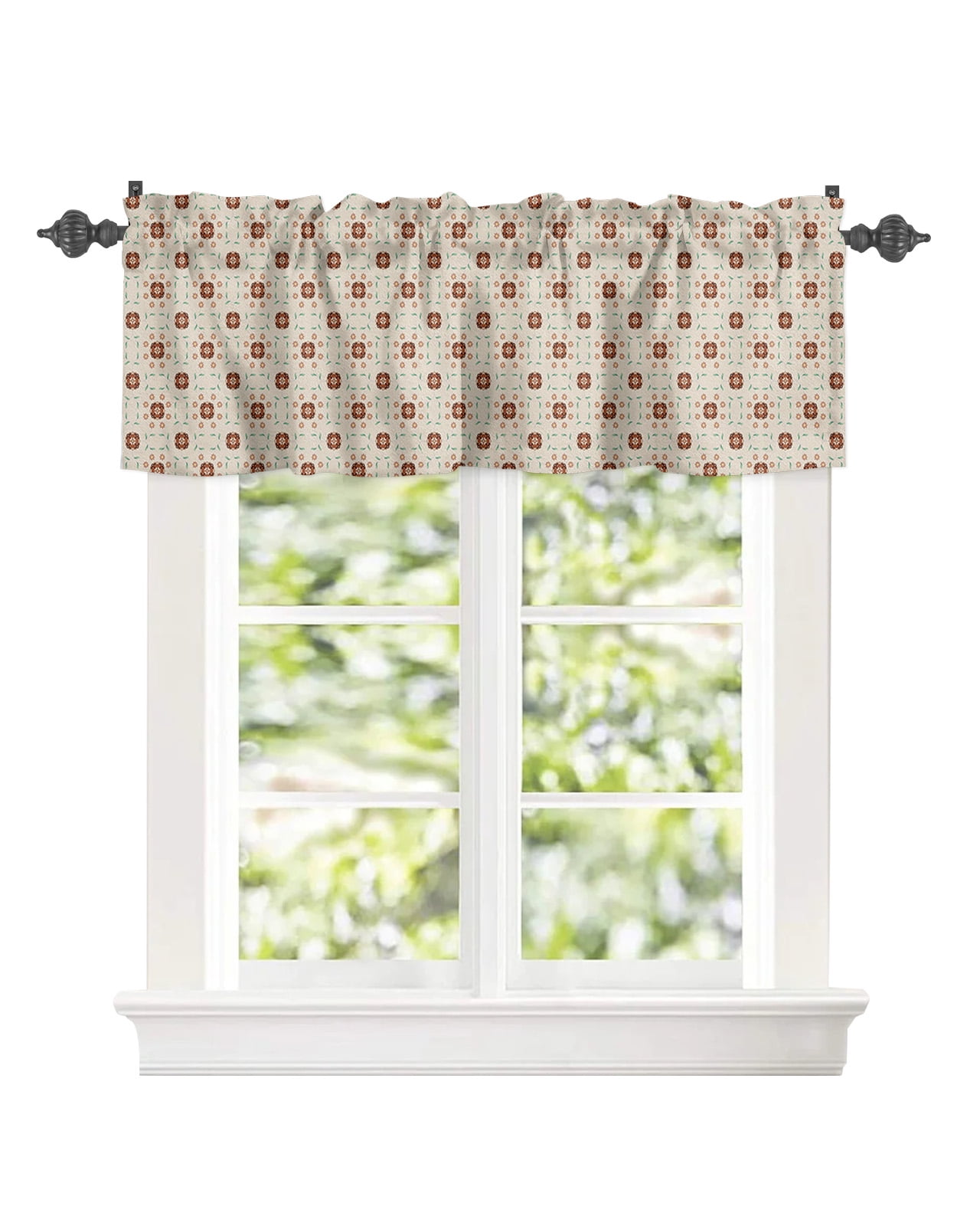 Curtain Valances for Kitchen Windows Retro Flowers Tile Vintage Back ...