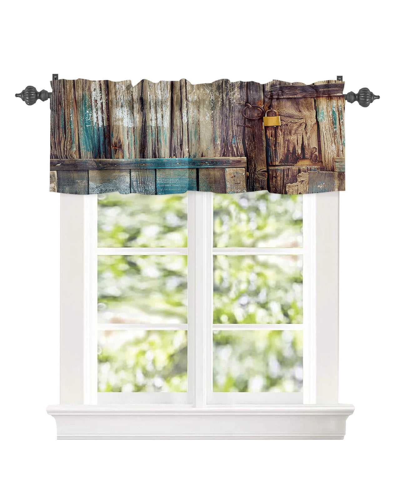 Curtain Valances for Kitchen Windows Retro Wooden Board Door,Privacy ...