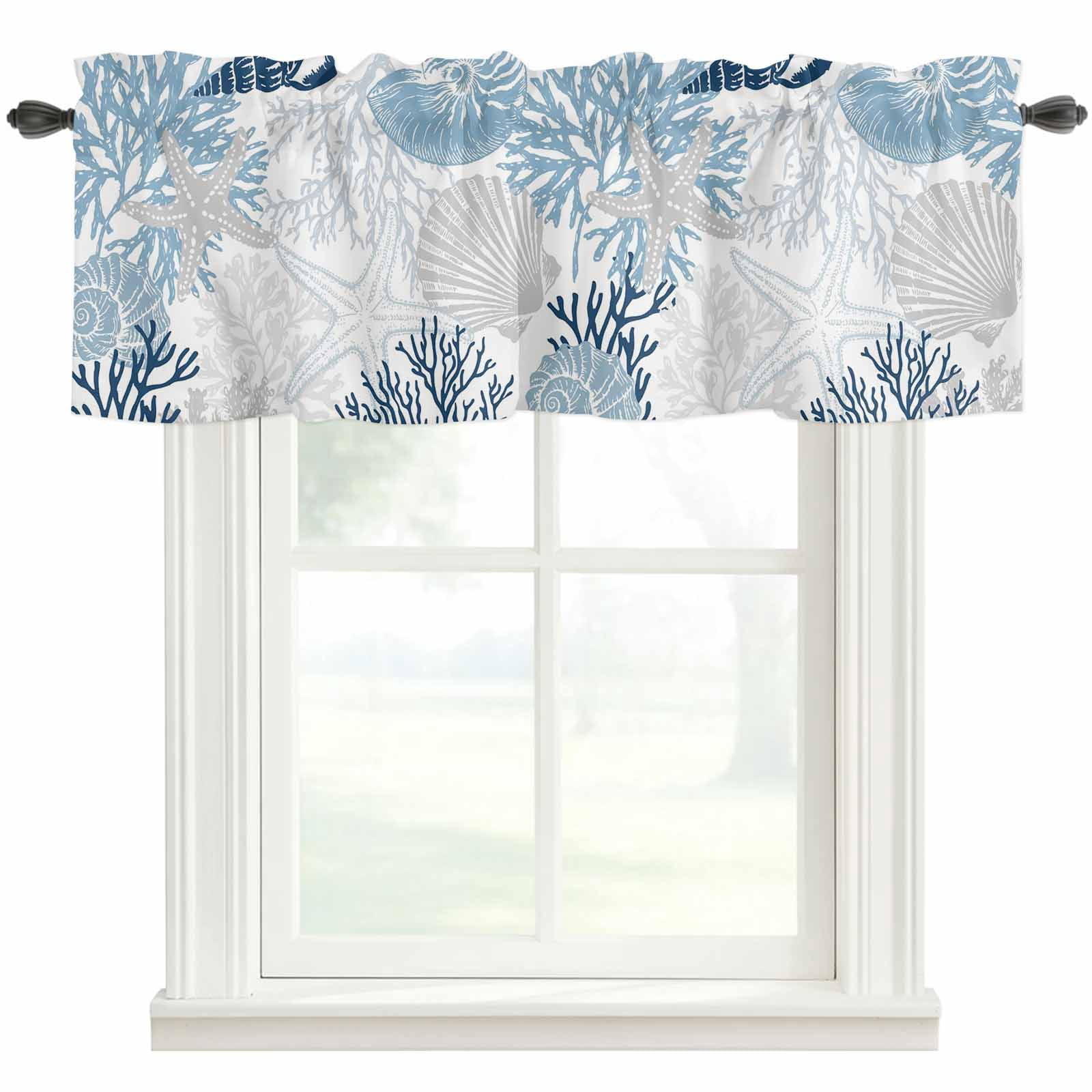 Curtain Valances for Kitchen Windows,Rod Pocket Short Valance Blue Gray ...