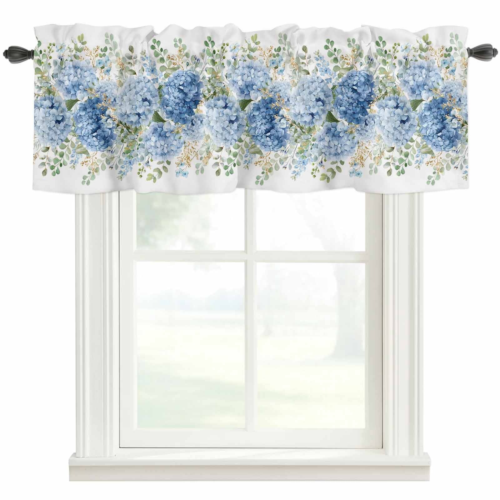 Curtain Valances for Kitchen Windows,Rod Pocket Short Valance Blue ...