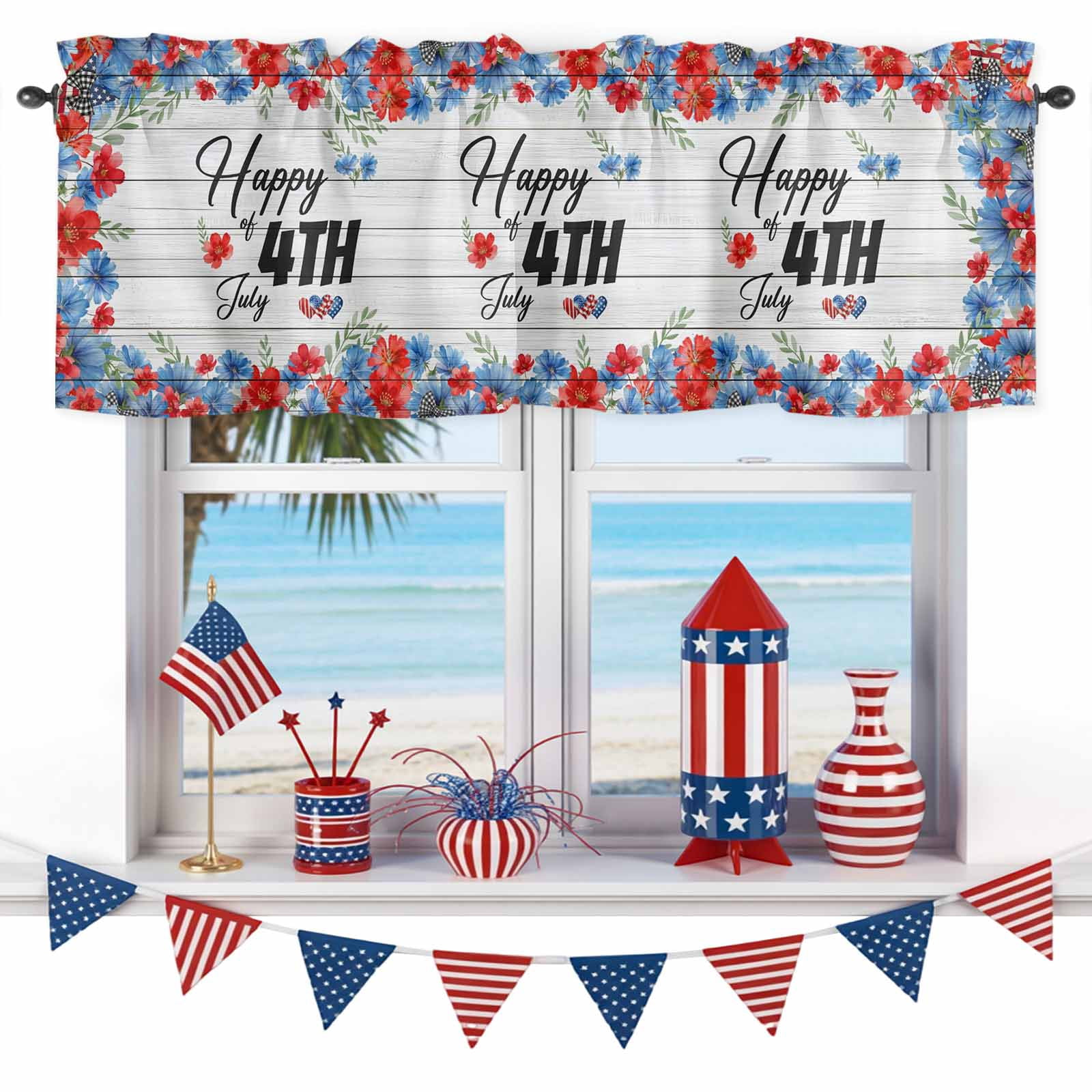 Curtain Valances for Kitchen Windows,Rod Pocket Short Valance July 4th ...