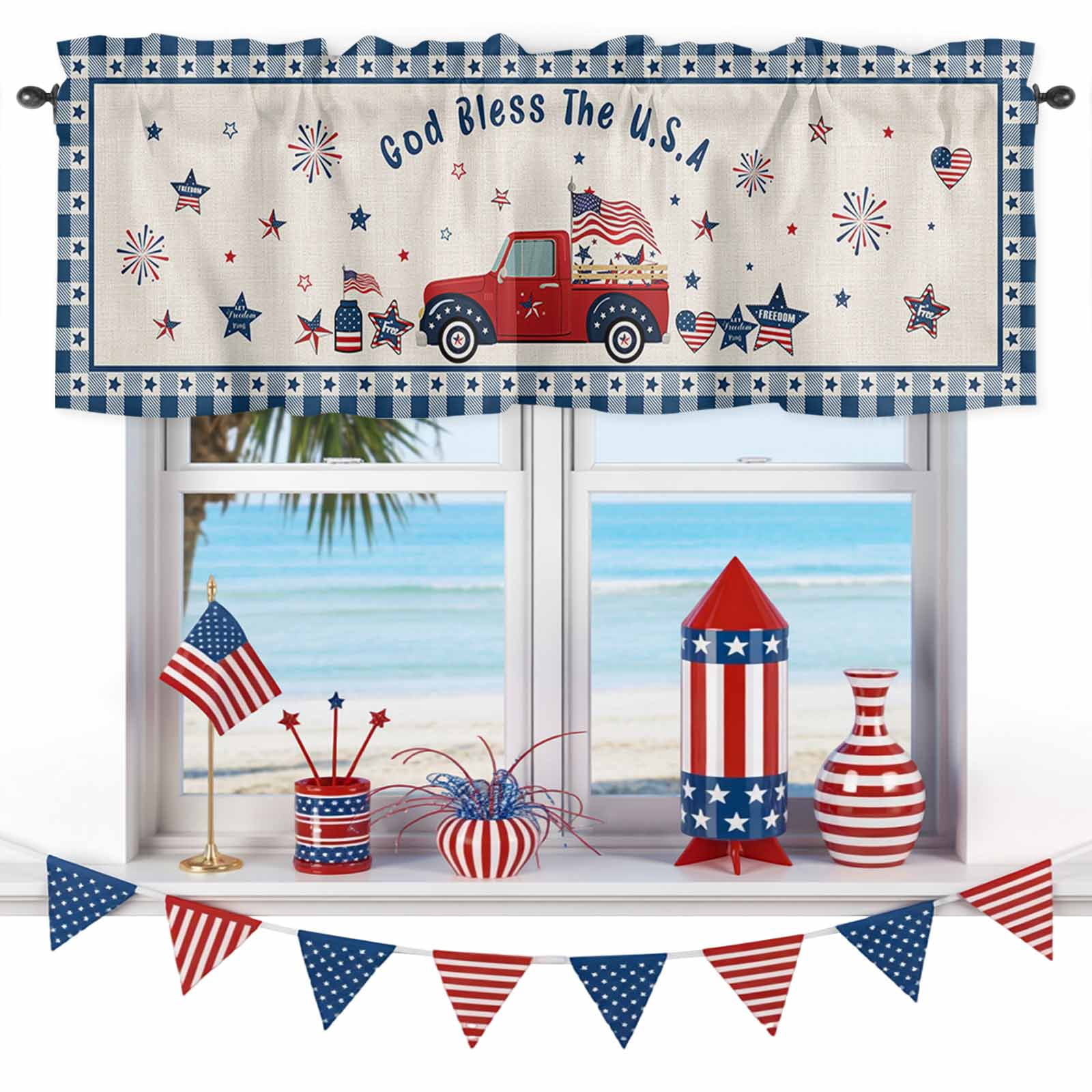 Curtain Valances for Kitchen Windows,Rod Pocket Short Valance Red Farm ...