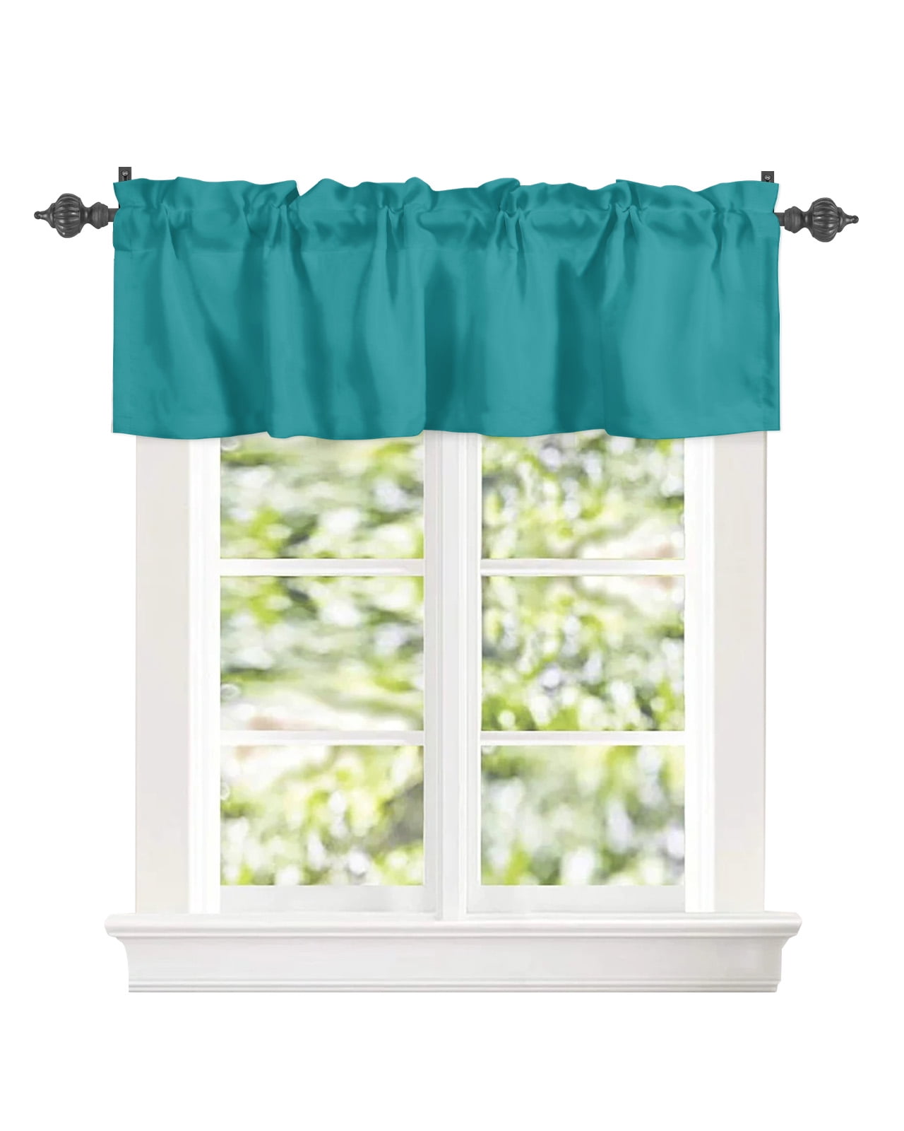Curtain Valances for Kitchen Windows Teal Solid Color,Privacy Rod ...