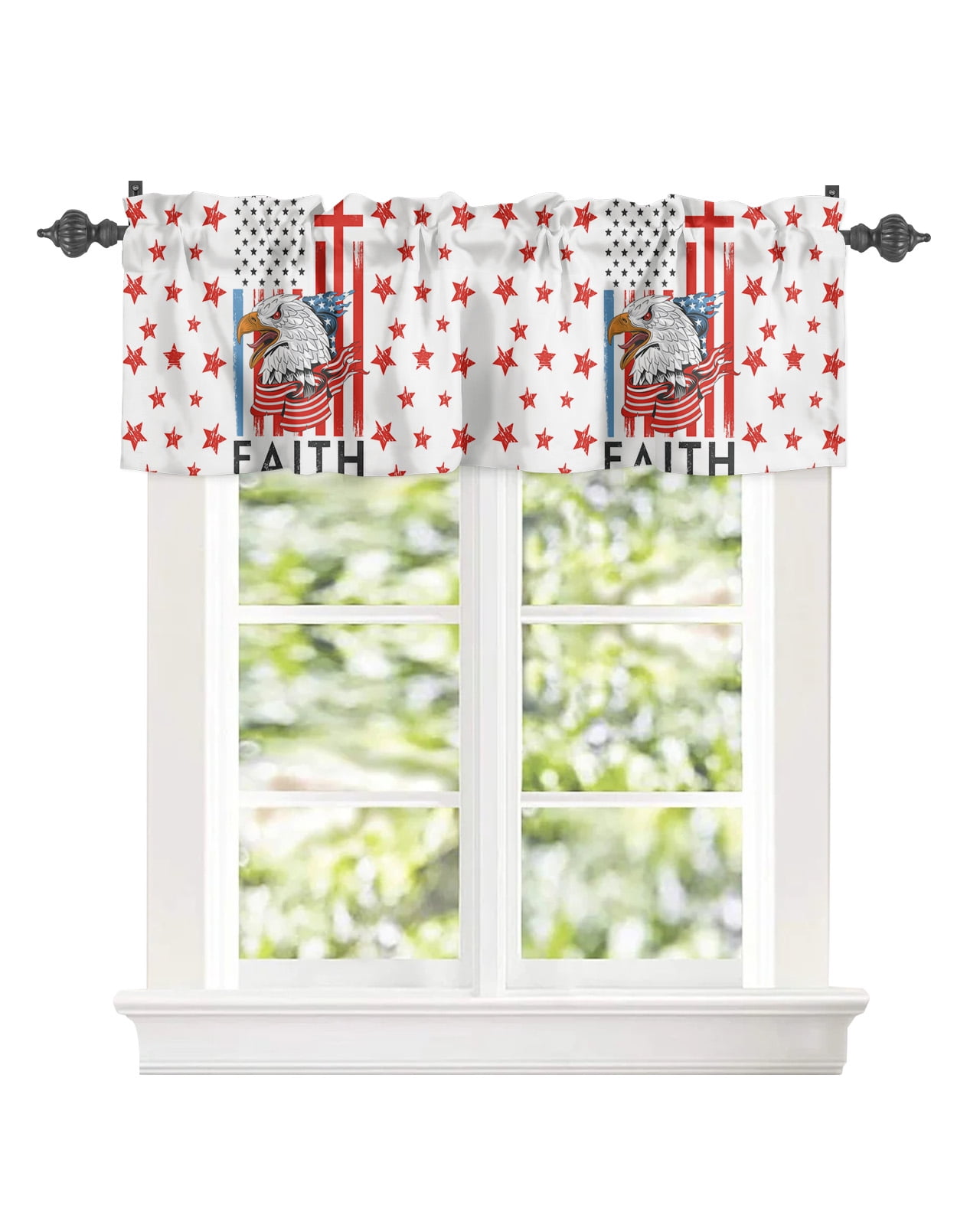 Curtain Valances for Kitchen Windows USA Flag Eagle Red Blue White Star ...