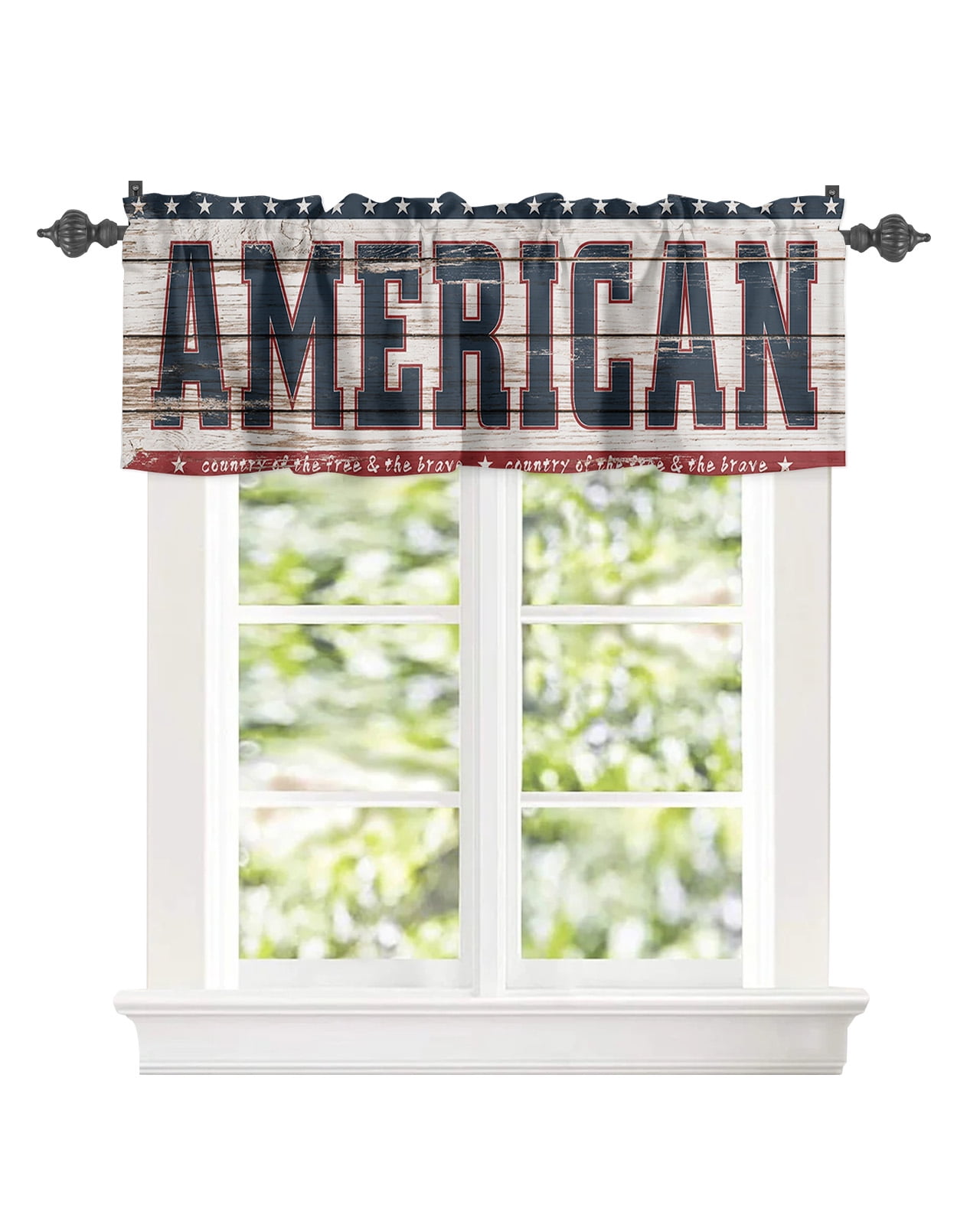 Curtain Valances for Kitchen Windows USA Flag Star Independence Day ...