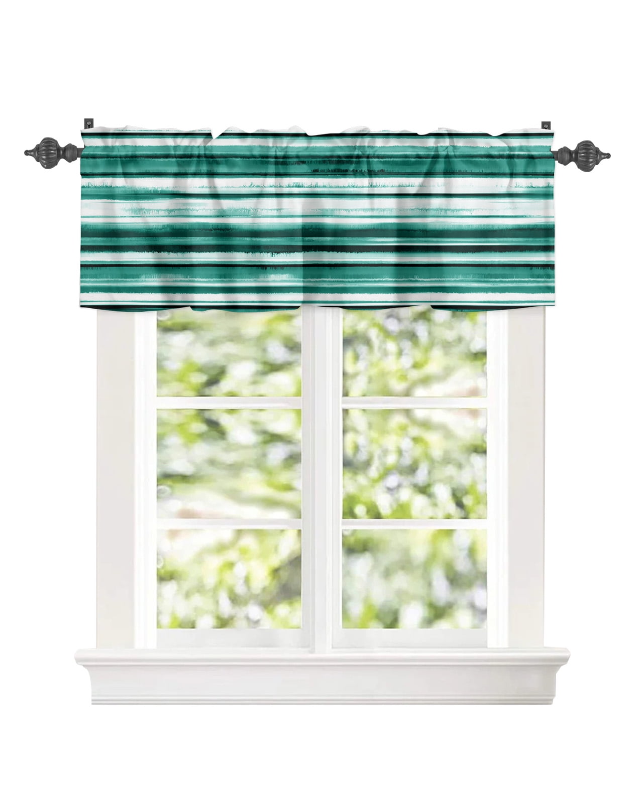 Curtain Valances for Kitchen Windows Watercolor Green Gradient Stripe ...