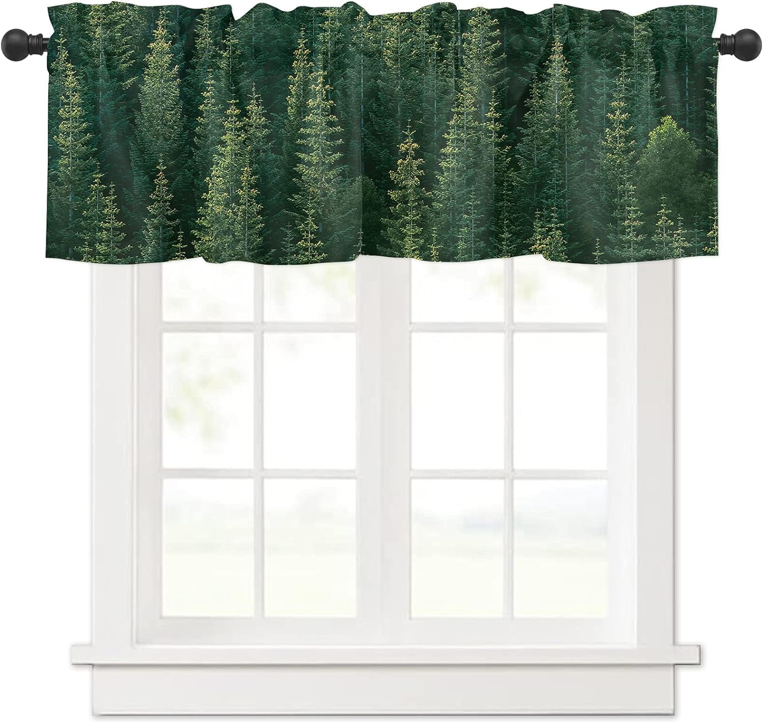Curtain Valances for Windows Living Room, Green Pine Trees Forest ...