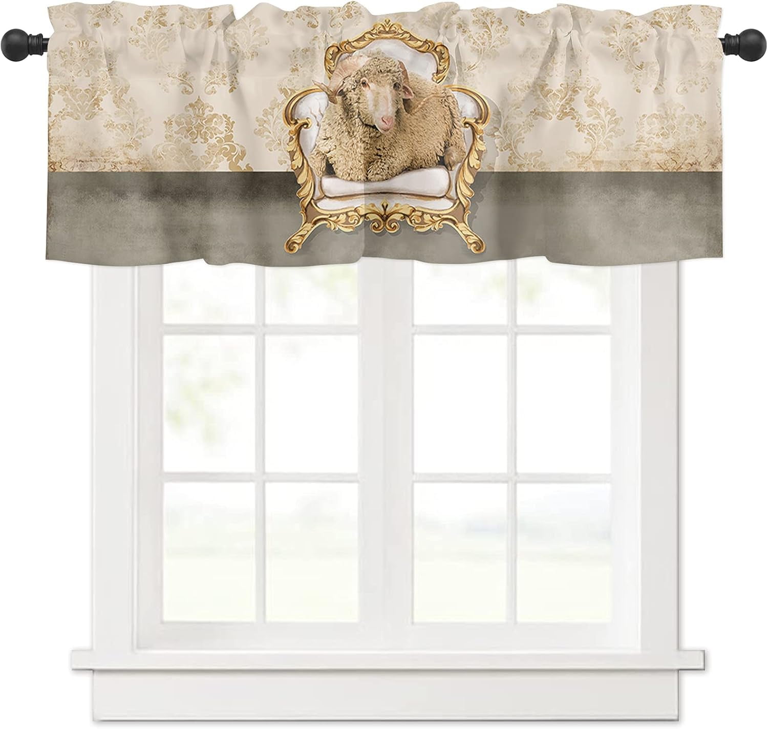 Curtain Valances for Windows, Sheep Seat on Sofa Rustic Rod Pocket ...