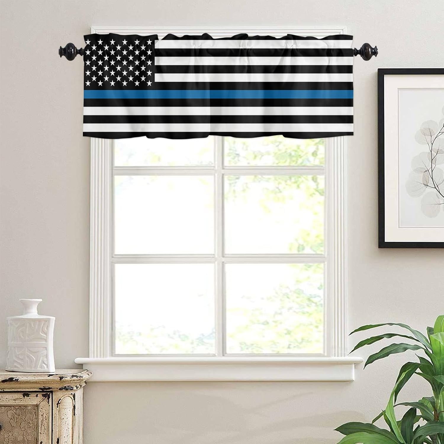 Curtain Valances for Windows, Thin Blue Line Flag American Police Flag ...