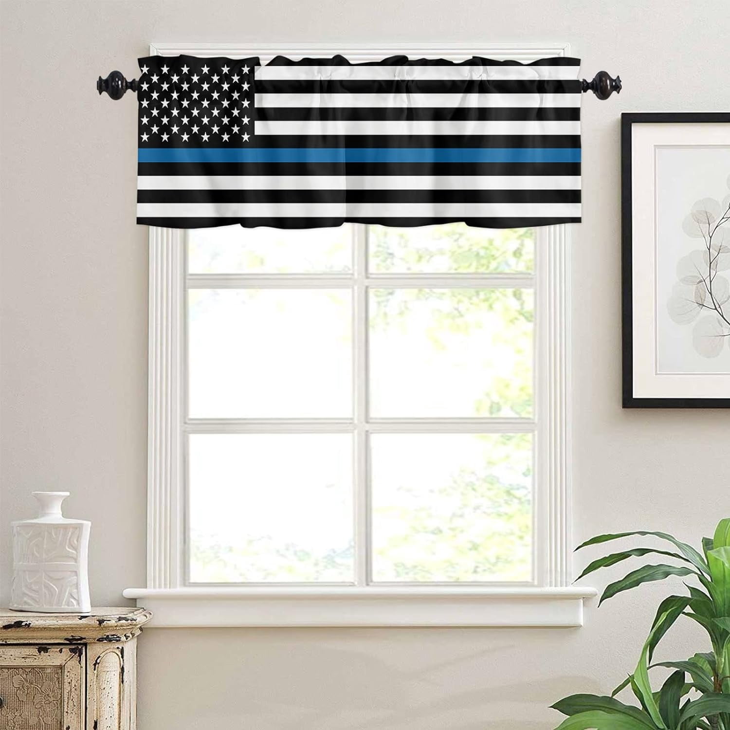 Curtain Valances for Windows, Thin Blue Line Flag American Police Flag ...