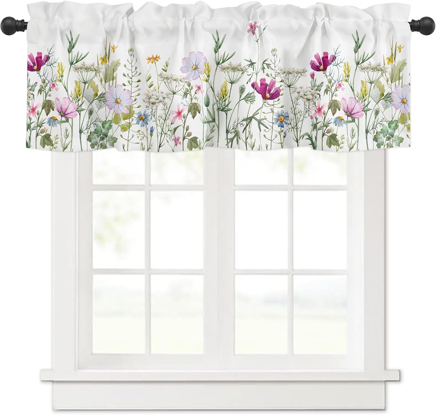 Curtain Valances for Windows,Watercolor Flowers and Plants Semi Sheer ...