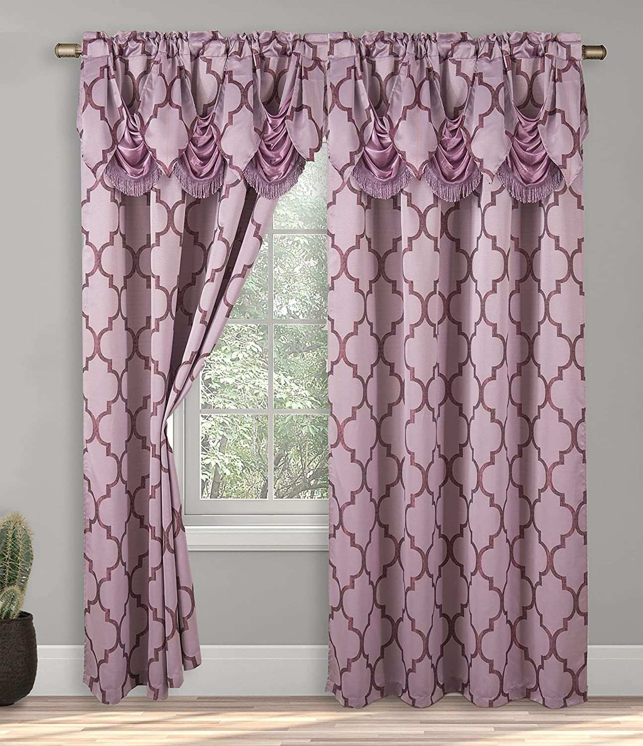 Curtain Window Panels with Attached Fancy Valance, Moroccan Trellis ...