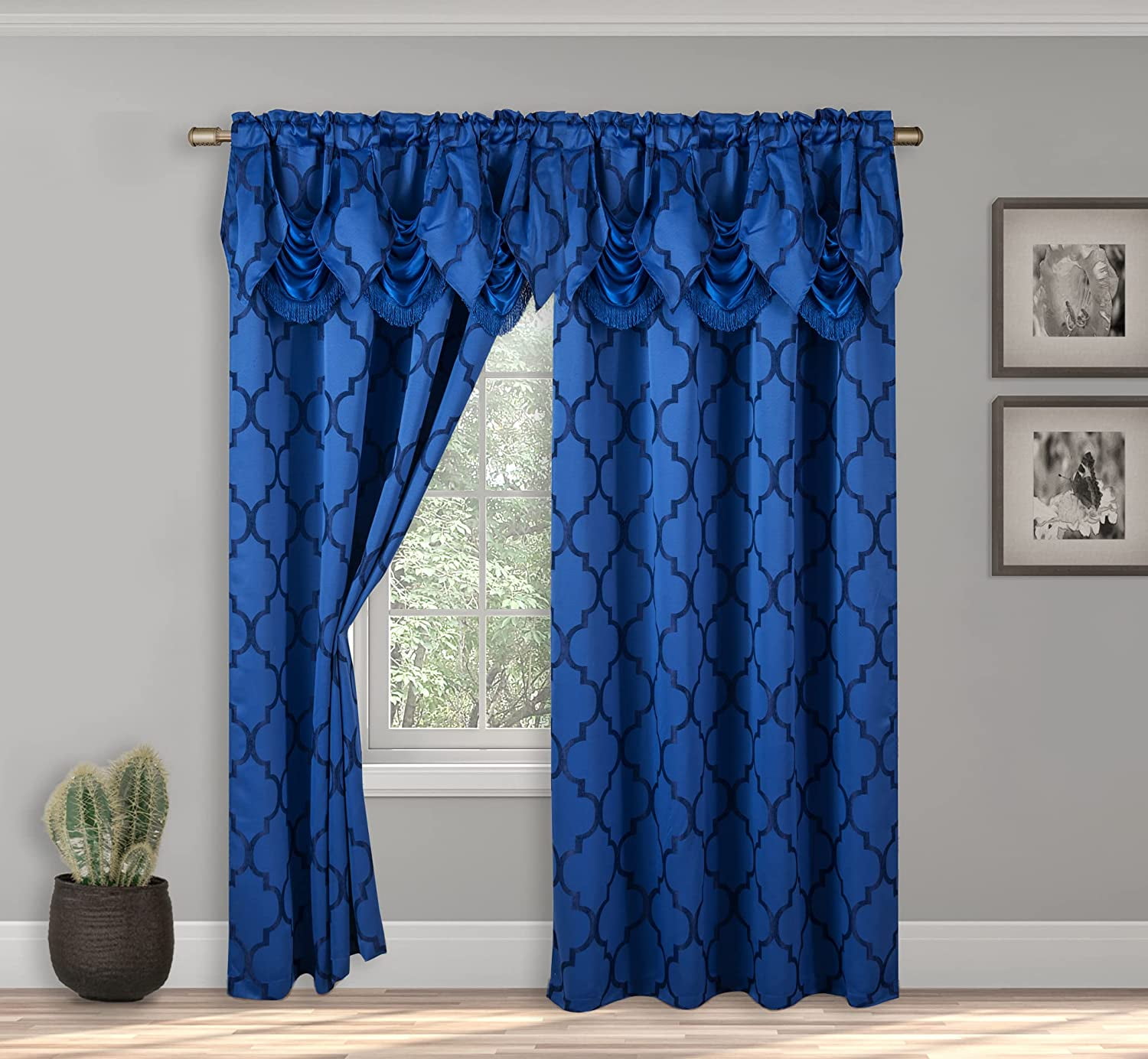 Curtain Window Panels with Attached Fancy Valance, Moroccan Trellis ...