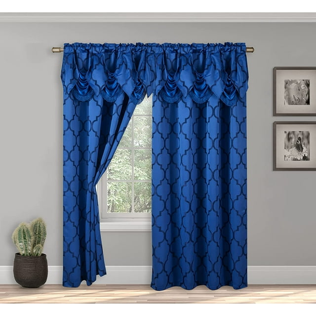 Curtain Window Panels with Attached Fancy Valance, Moroccan Trellis ...