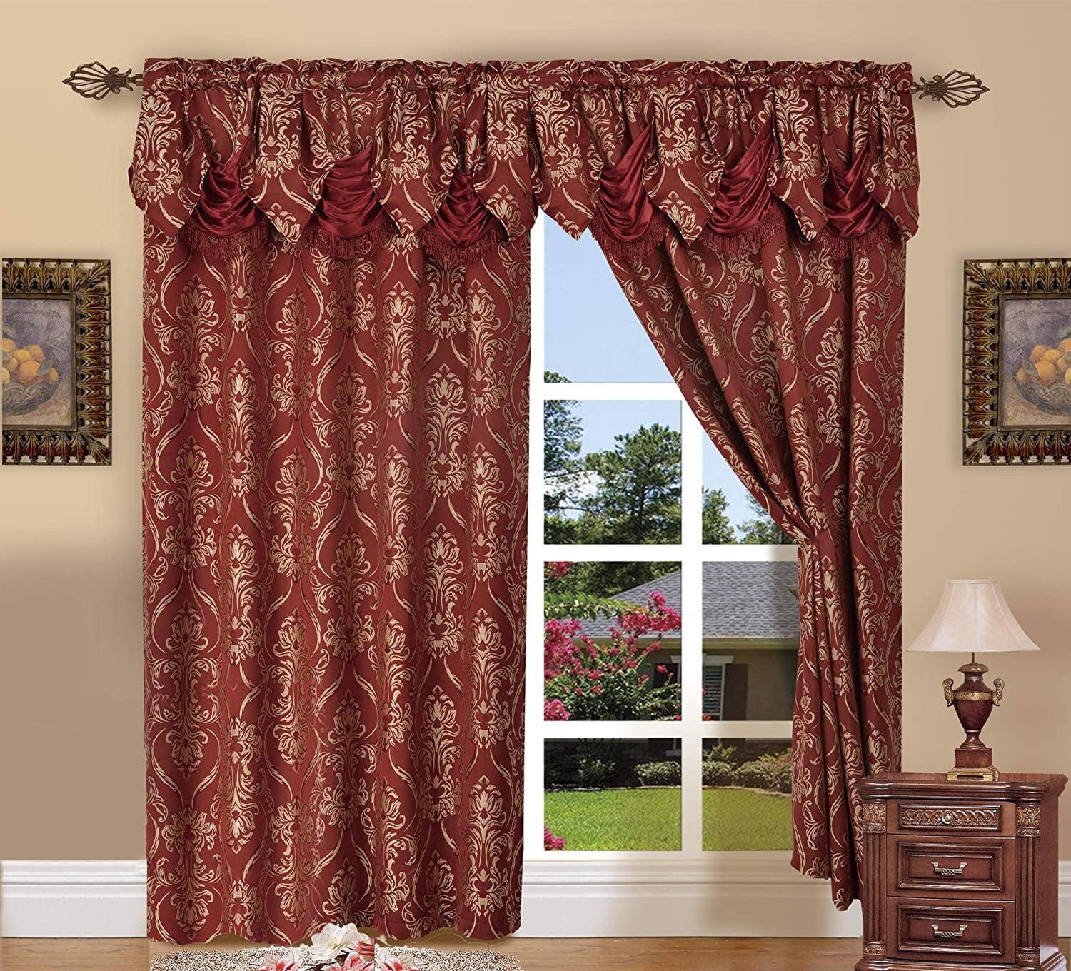 Penelopie Jacquard Curtain Panels with Attached Valance, Set of 2 ...
