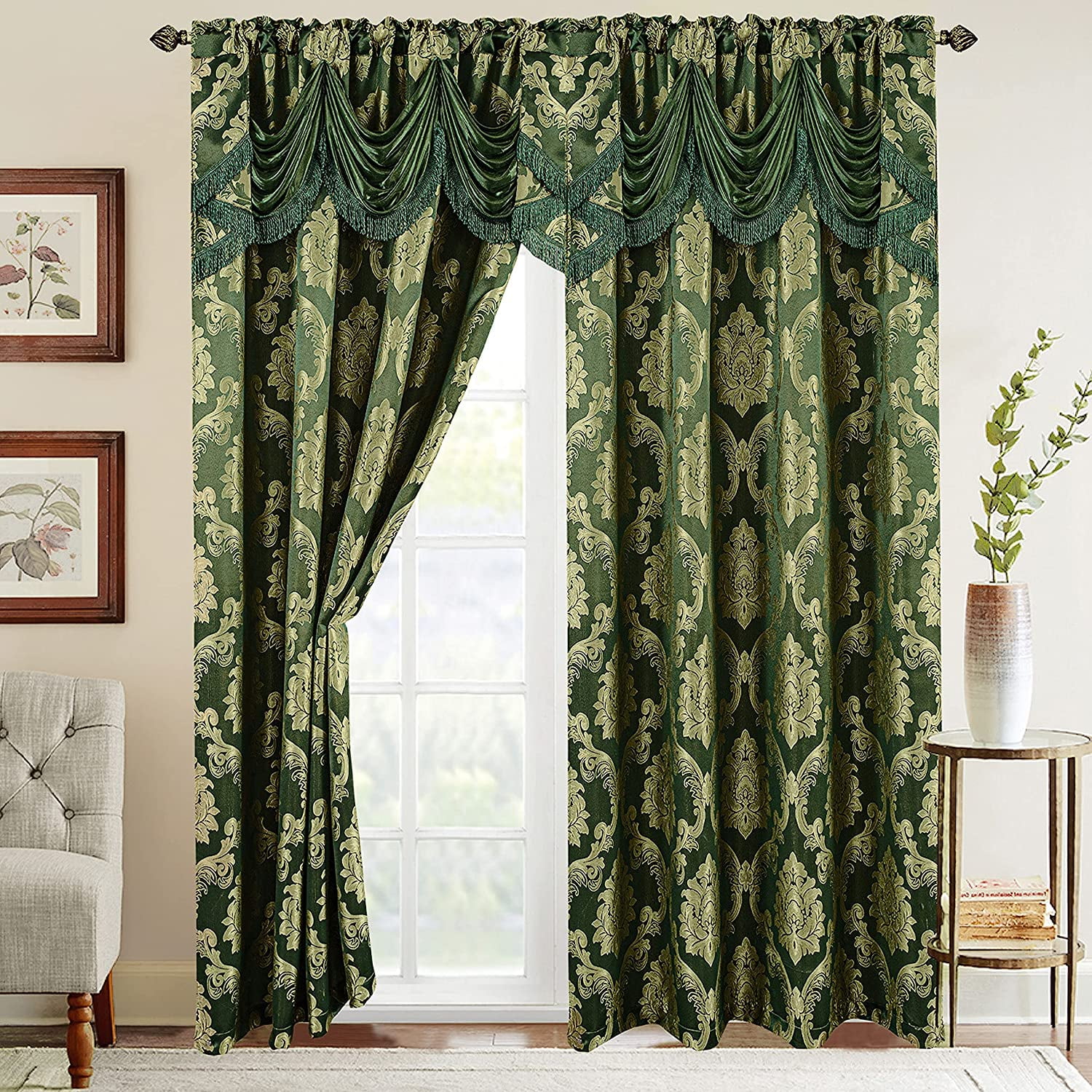Mocassi Curtain Window Panels with Attached Fancy Valance, Set of 2, 54 ...