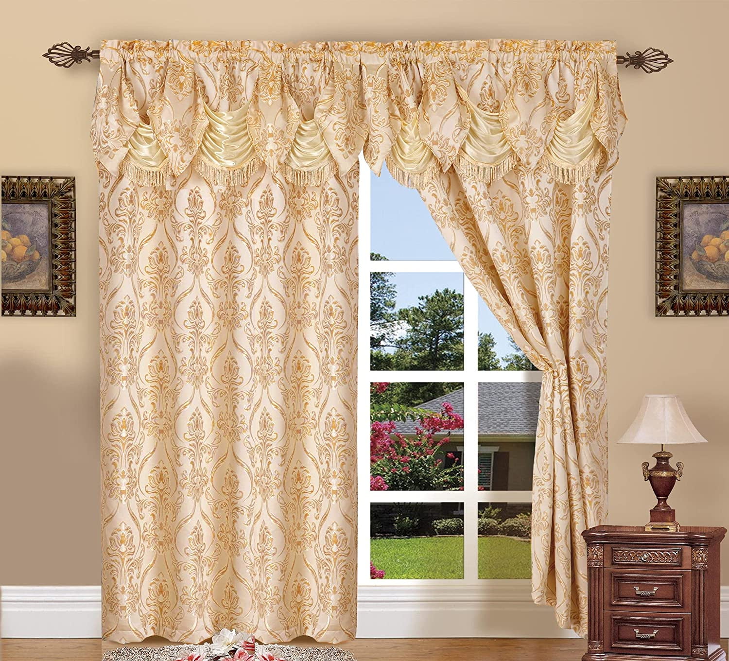 Curtain Window Panels with Attached Fancy Valance, (Set of 2) 54 x 84 ...