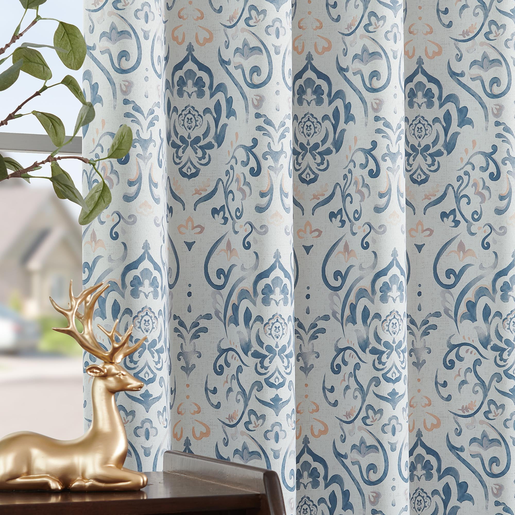 Curtainking 100% Blackout Curtains 96 In Blue Floral Print, Light ...