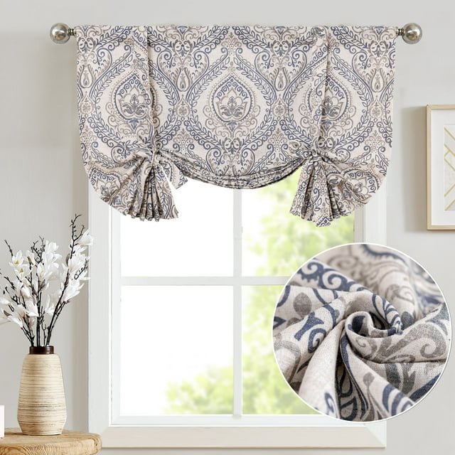 Curtainking 54 inch Tie Up Valance, Damask Linen, Kitchen/Bathroom ...