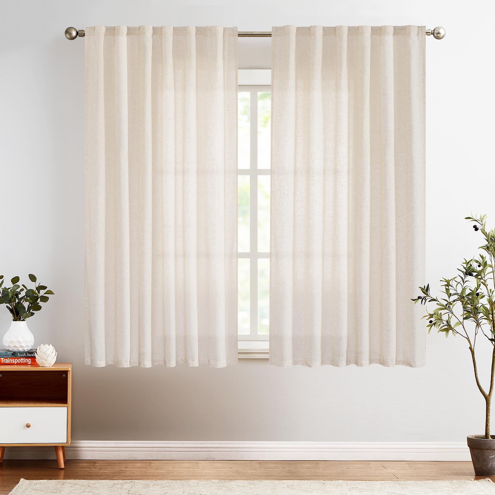Curtainking Back Tab Curtains 63 inches Crude Beige Light Filtering ...