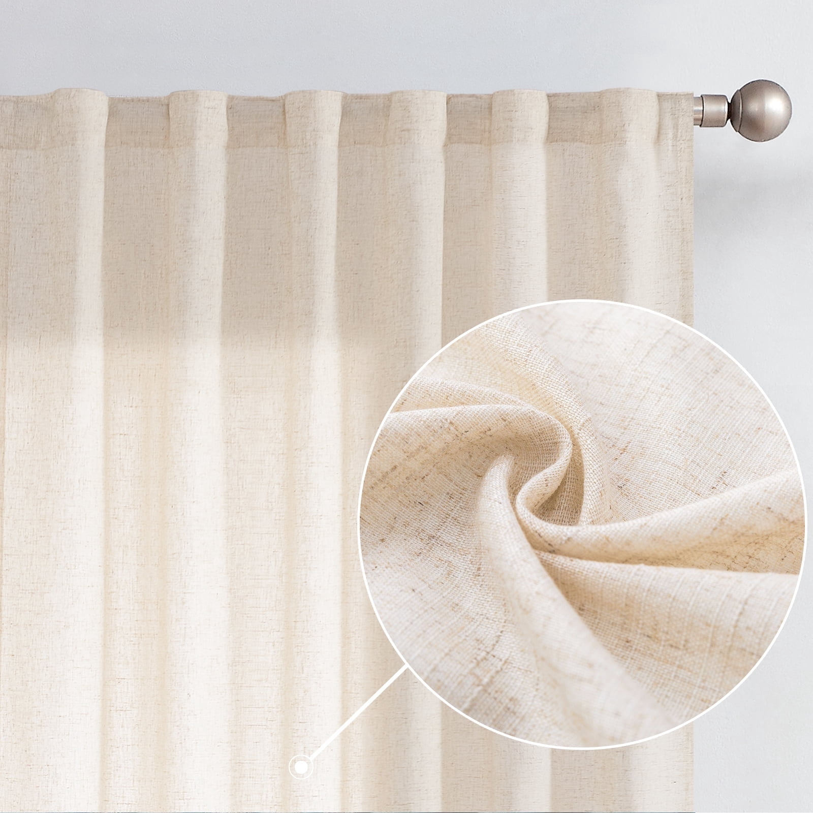 Curtainking 84 inches Back Tab Linen Curtains, Light Filtering for ...
