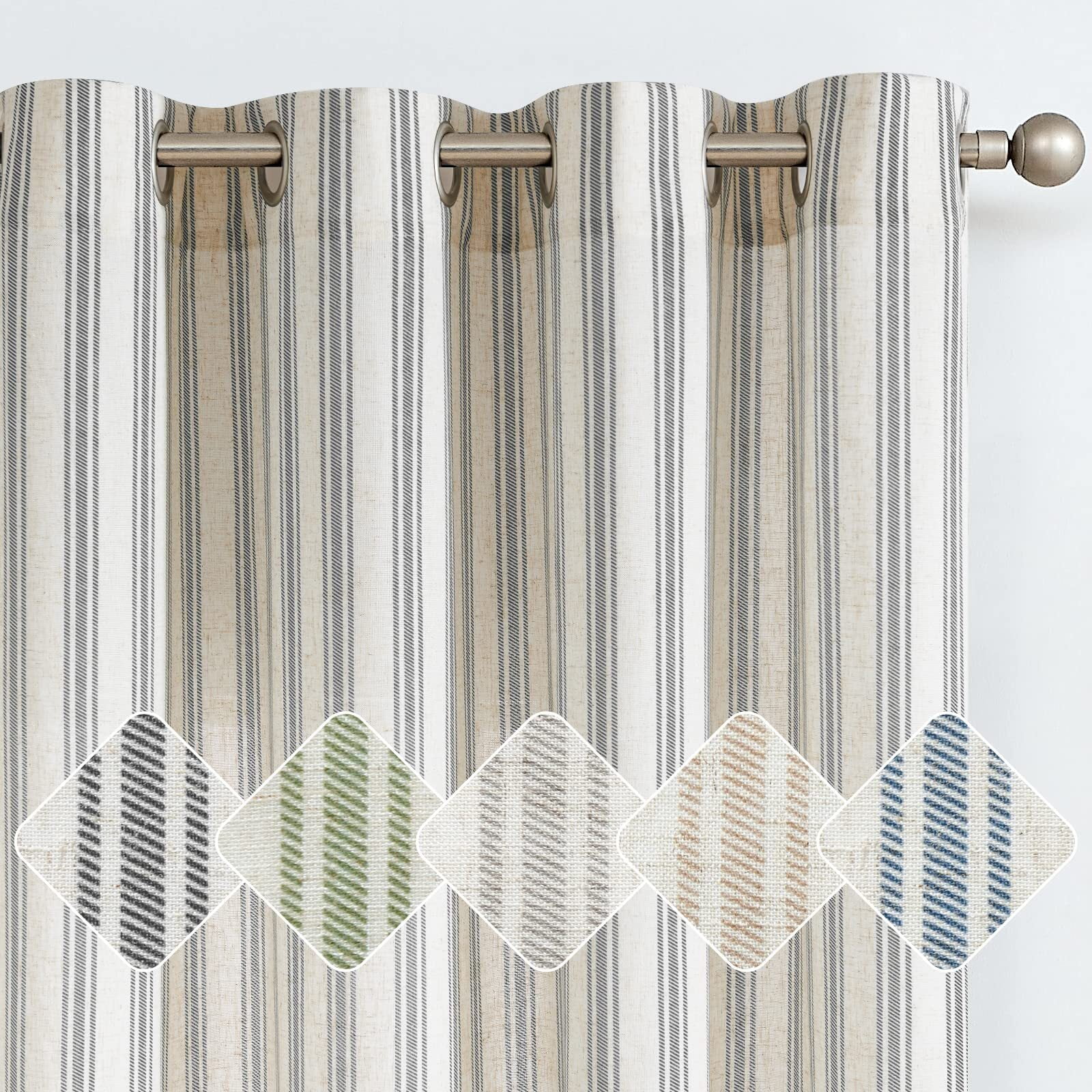 "Curtainking Black Striped Linen Curtains, Light Filtering, Rustic ...