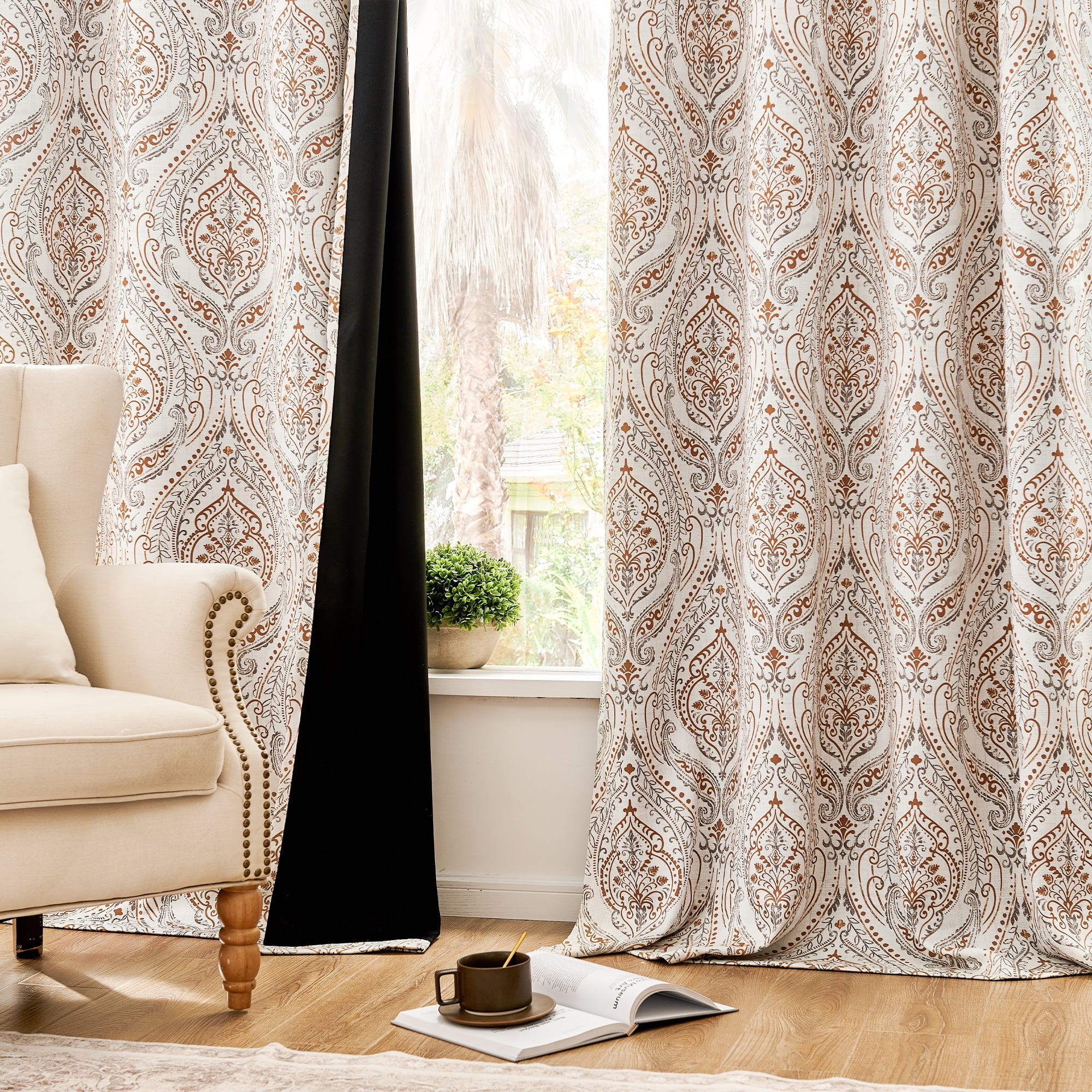 Curtainking Blackout Curtains 52" x 63" Yellow Damask Thermal Insulated ...