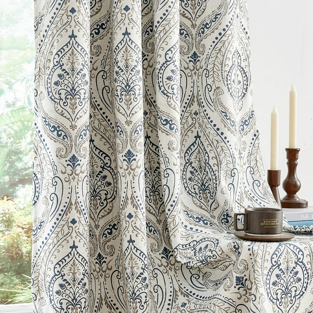 Curtainking Blackout Curtains 52" x 84" Blue Damask Thermal Insulated ...