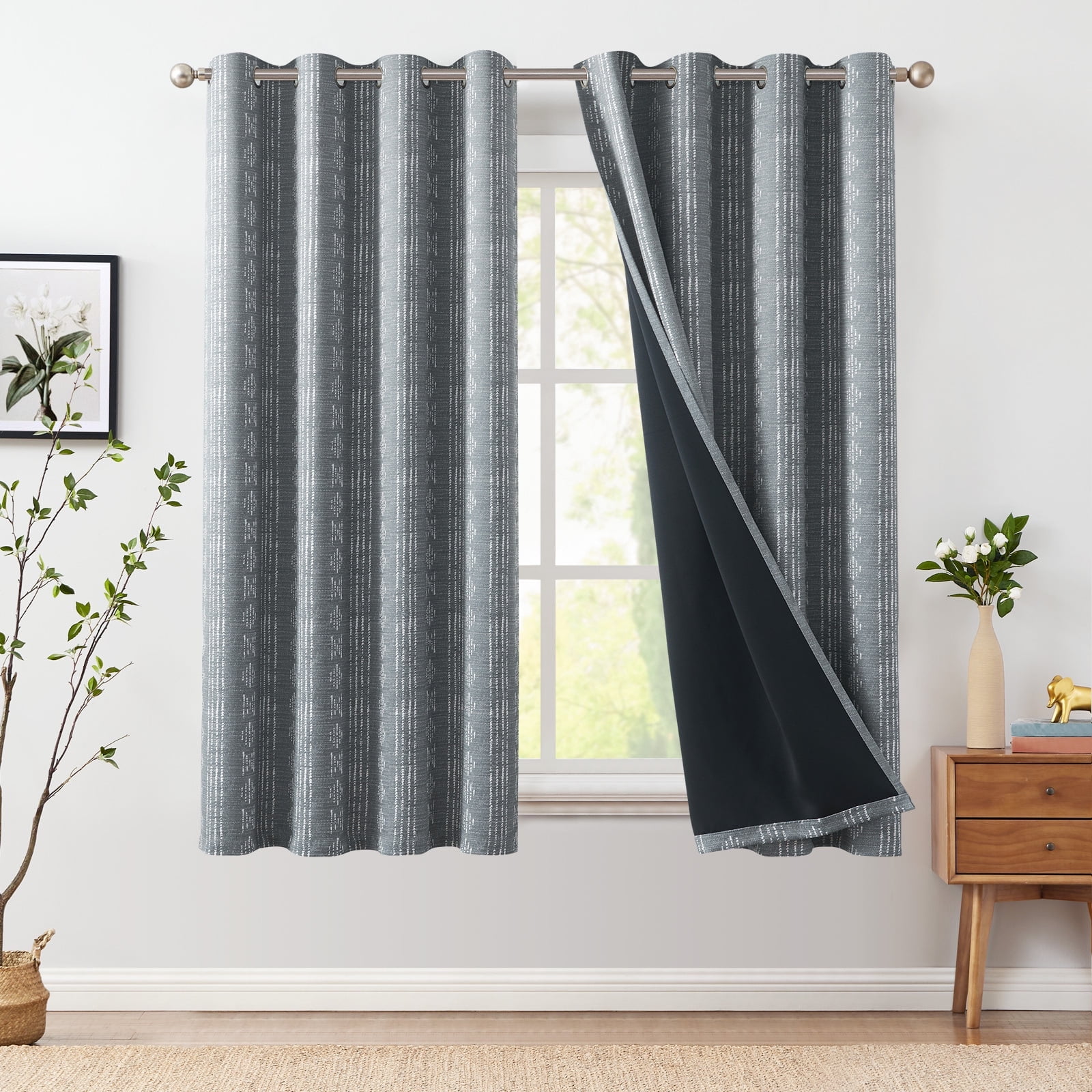 Curtainking Bohemian Gray Linen Blackout Curtains, Living Print, Room ...