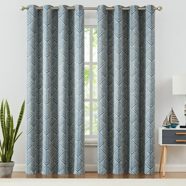 Curtainking 84 inch Blue Blackout Curtains, Geometric Pattern, Thermal ...