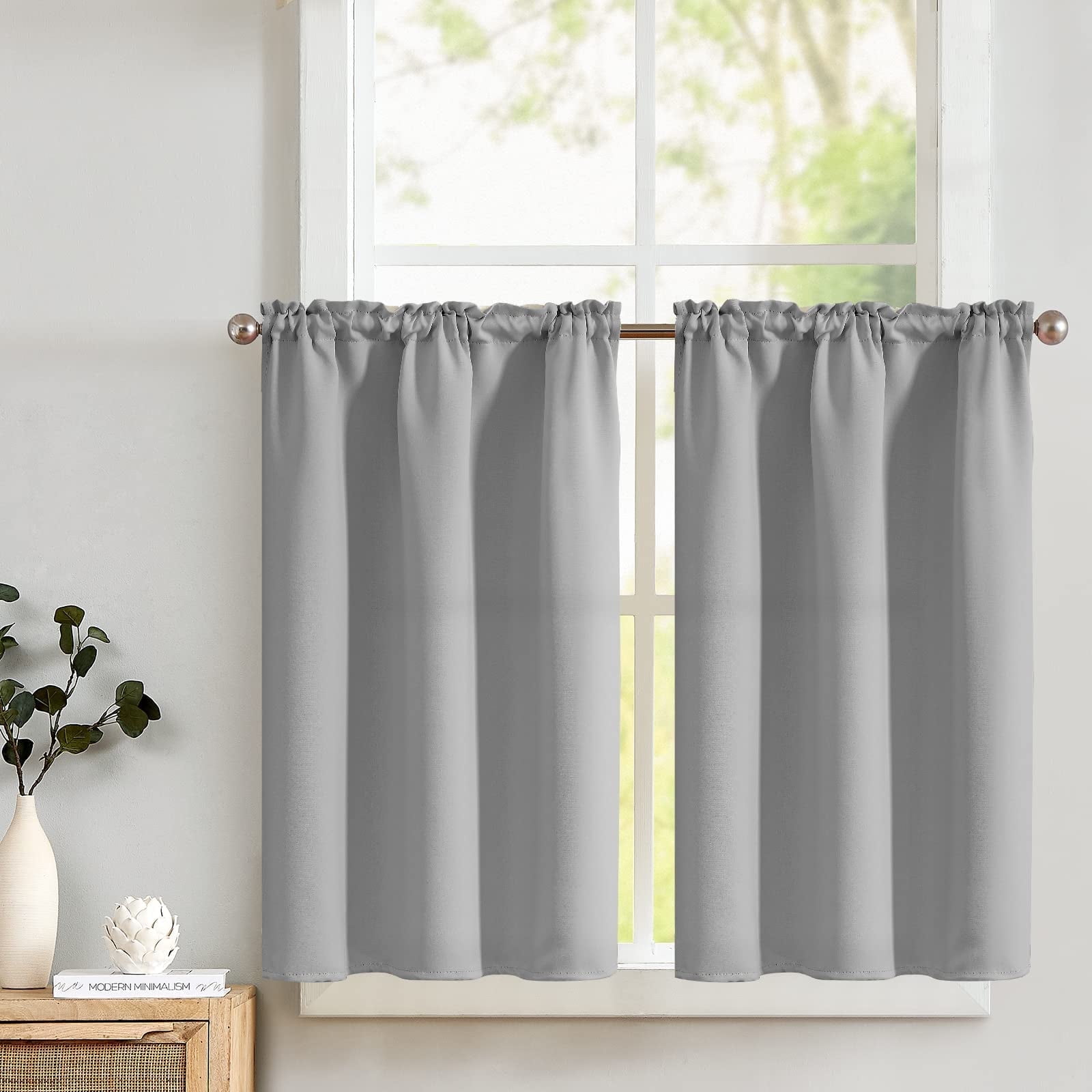 Curtainking Grey Blackout Kitchen Curtains, 34x24 inch, 2 Panels, Soft ...