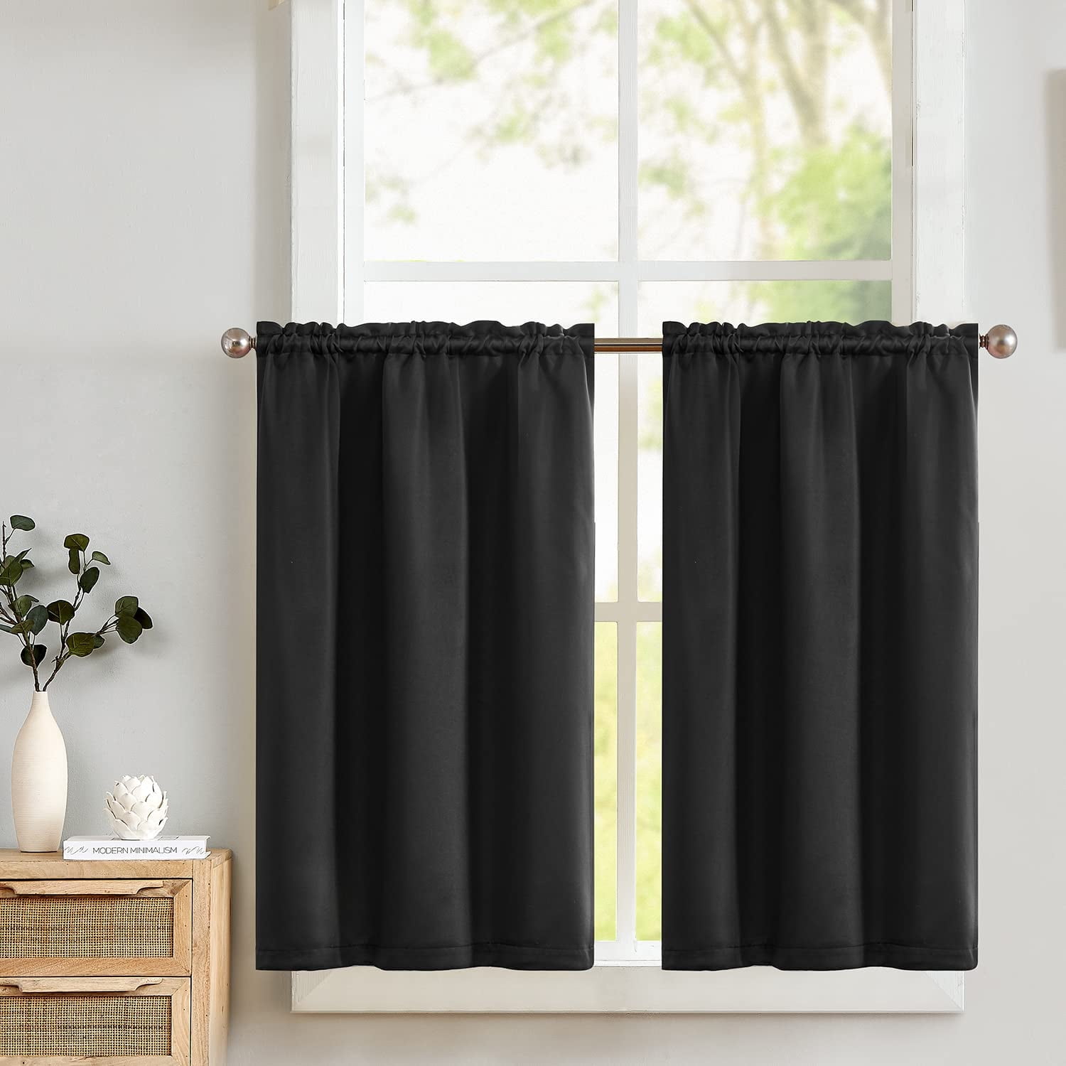 Curtainking Blackout Cafe Small Window Curtains 34x36 inch 2 Panels Rod ...
