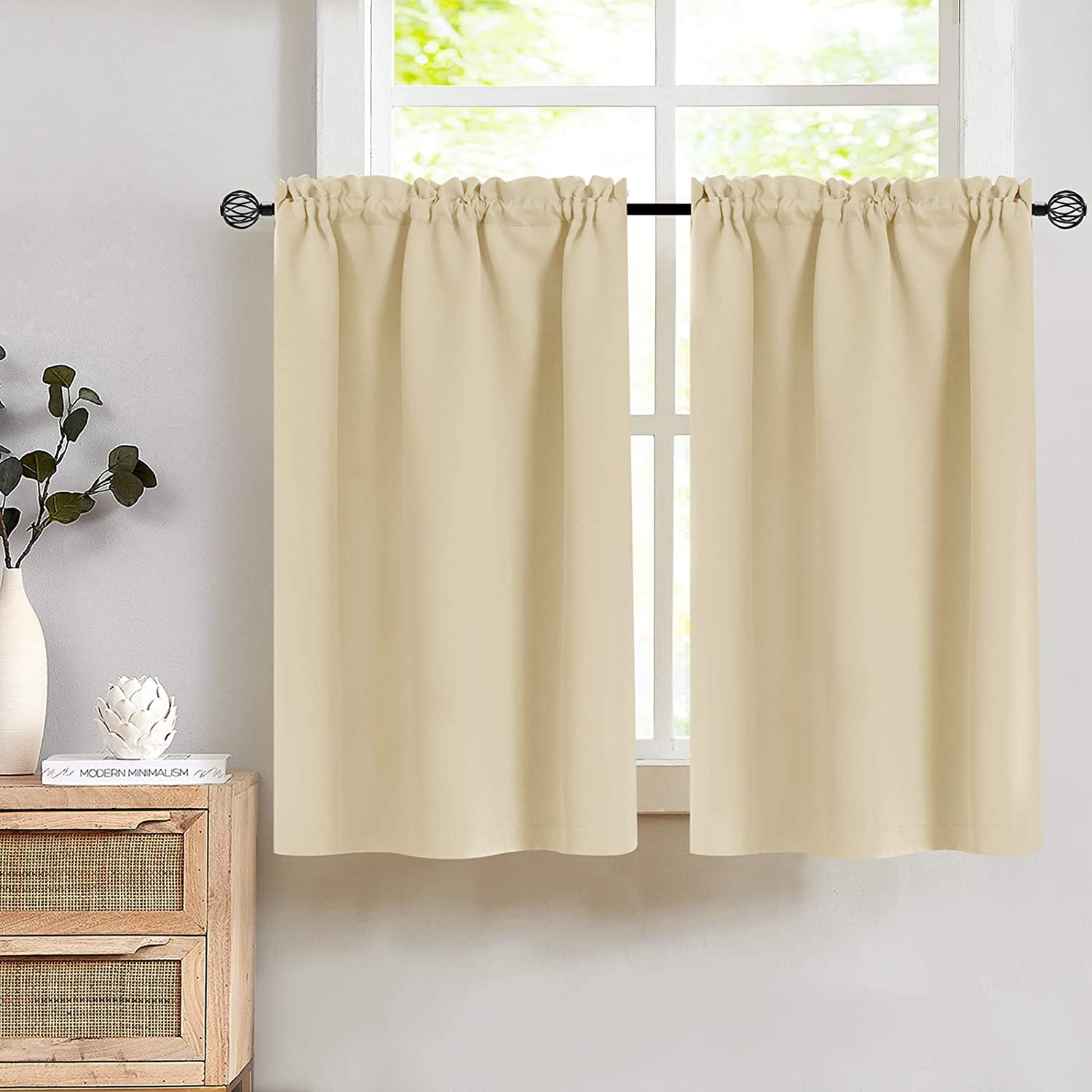Curtainking Blackout Kitchen Curtains, 45 Inch, 2 Panels, Rod Pocket ...