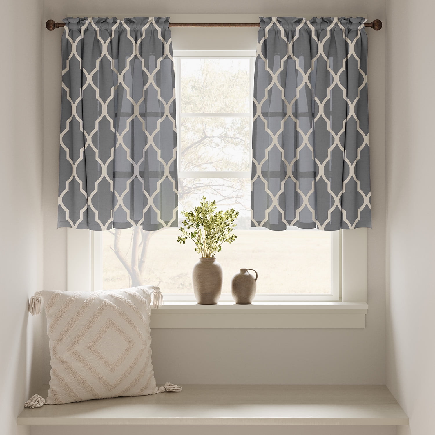 Modern Curtainking Moroccan Tile Print Kitchen Curtains 26x36 inch 2 ...