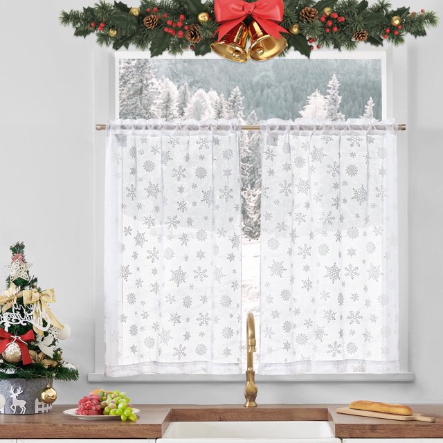Curtainking Christmas off White Kitchen Curtains 26x36 inch Sheer Cafe ...