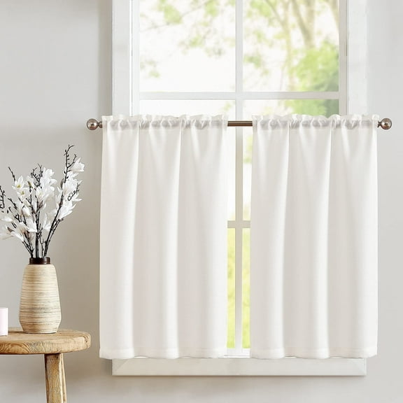 FYSGDF-2 Panels Kitchen Curtains 36 Inch Length, Faux Linen Textured ...