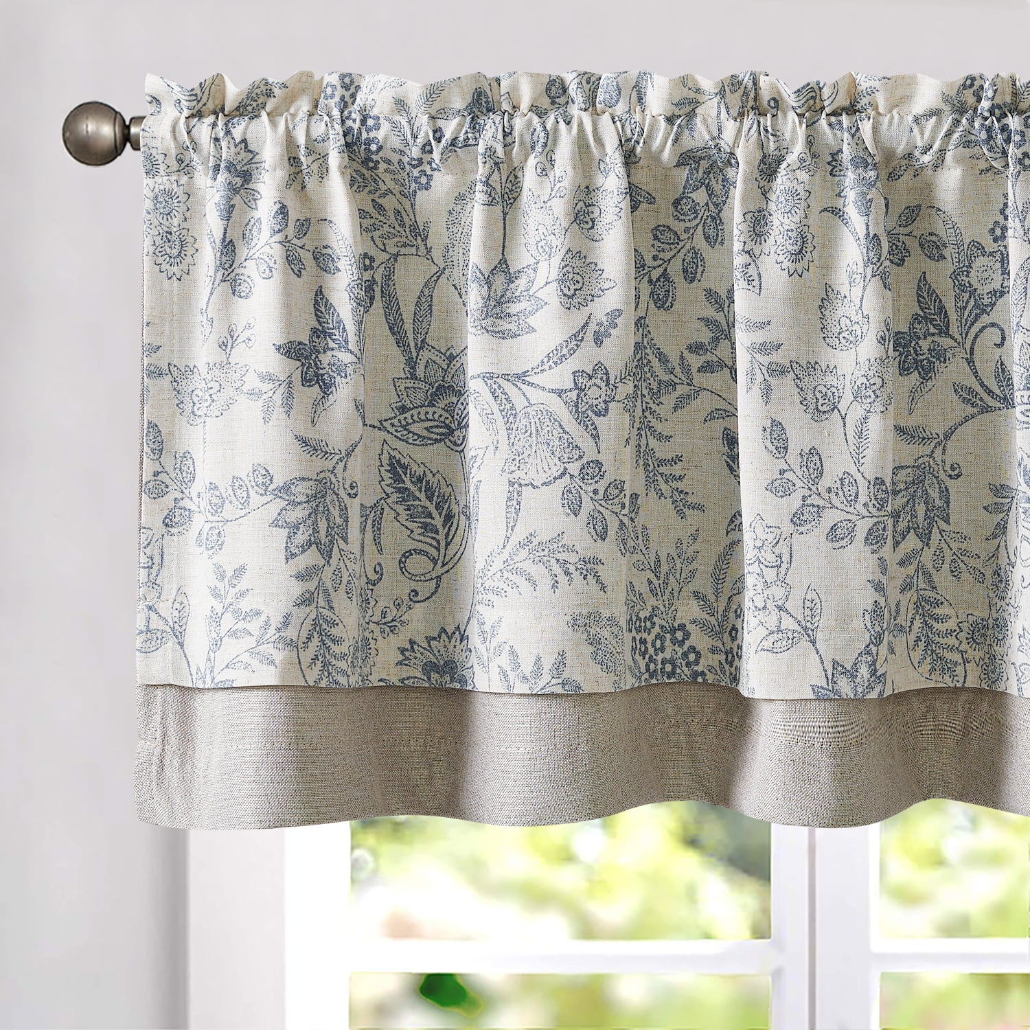 Curtainking Double Layer Kitchen Valance 50x18 inch Farmhouse Floral ...